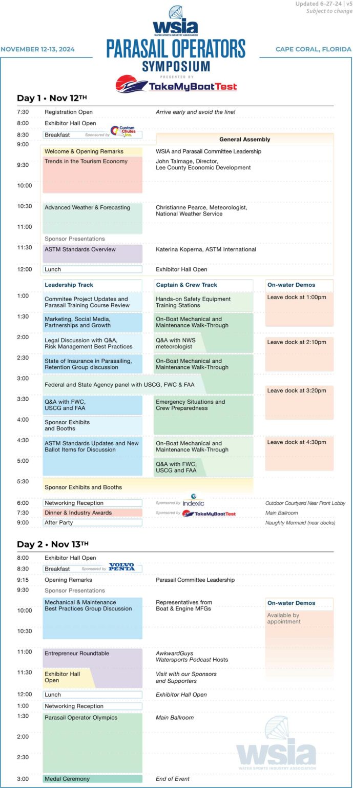 Schedule – WSIA Parasail Operators Symposium